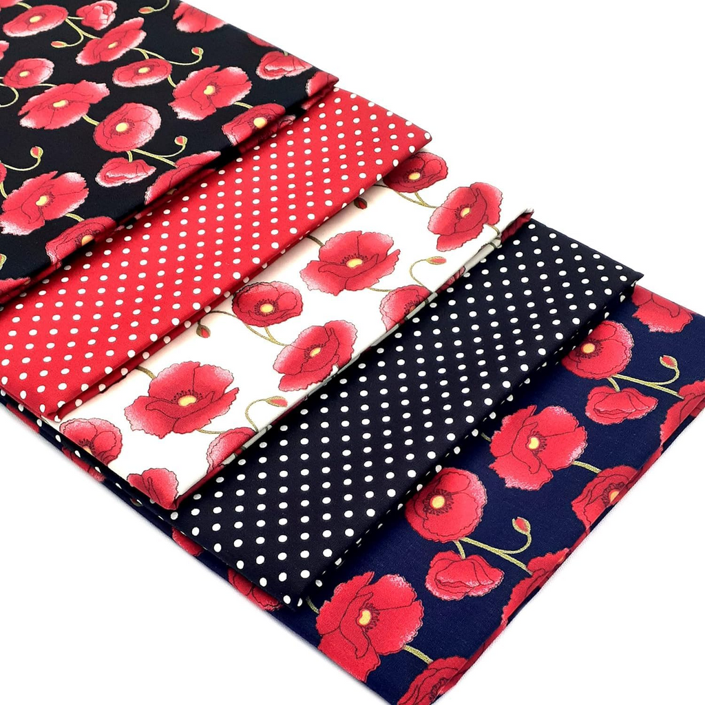 Remembrance Day Peace Poppies - 5pcs Cotton Fabric Bundle – CraftsFabrics