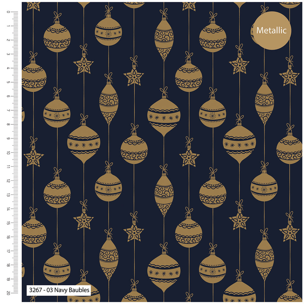 Metallic Baubles–Premium Cotton Christmas Printed Fabric-100% Cotton ...