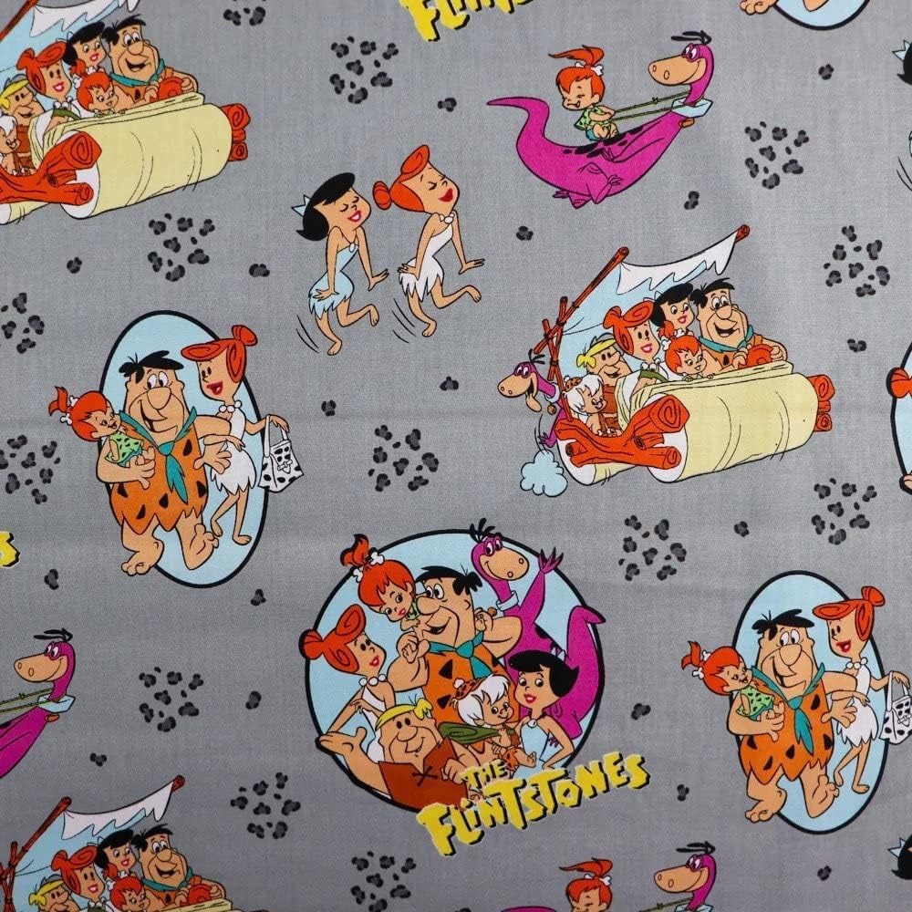 Flintstones Family Pebbles Cartoon Characters Cotton Grey 100% Cotton ...